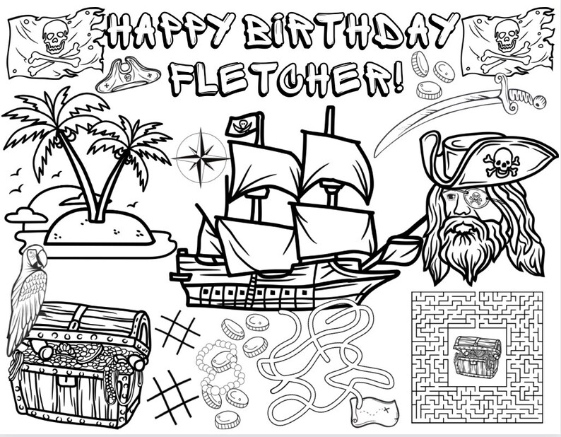 Customizable Pirate Party Birthday Printable Coloring Page, Pirate ...
