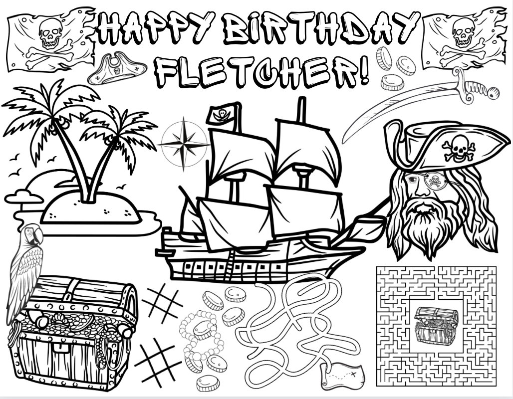 Customizable Pirate Party Birthday Printable Coloring Page, Pirate ...