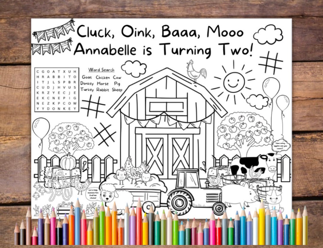 Customizable Cluck, Oink, Baaa, Mooo Farm Birthday Printable Coloring ...