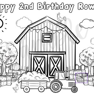 Set of 7 Customizable Farm Theme Birthday Coloring Pages, Barnyard ...