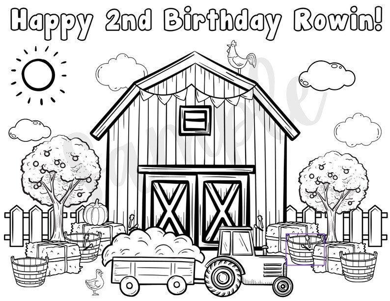 Set of 7 Customizable Farm Theme Birthday Coloring Pages - Etsy