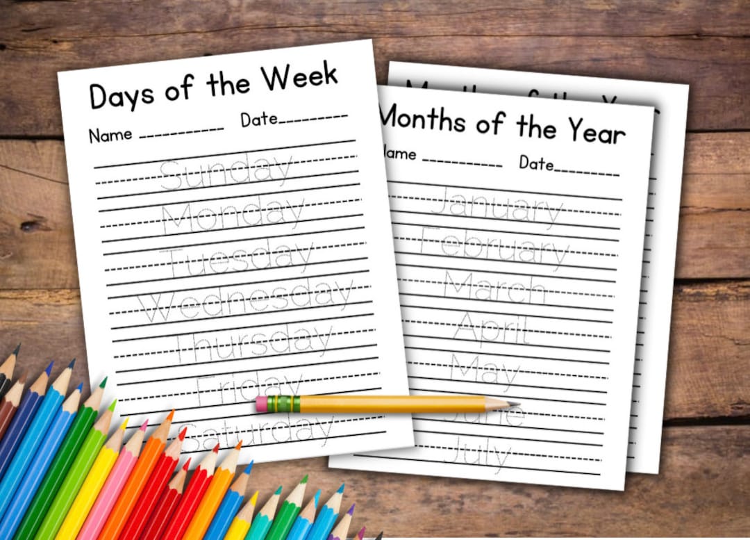 Days of the Week & Months Writing Practice: First Grade Spelling ...