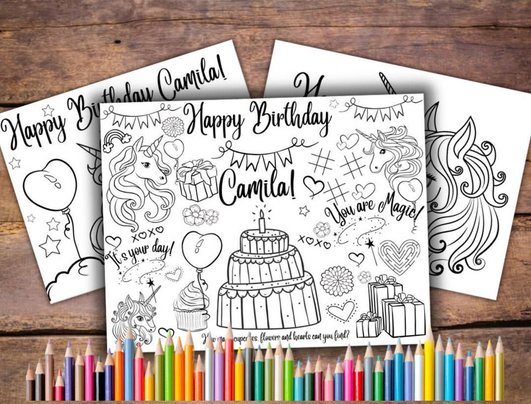 Customizable Printable Unicorn Birthday Coloring Pages, Unicorn Party ...