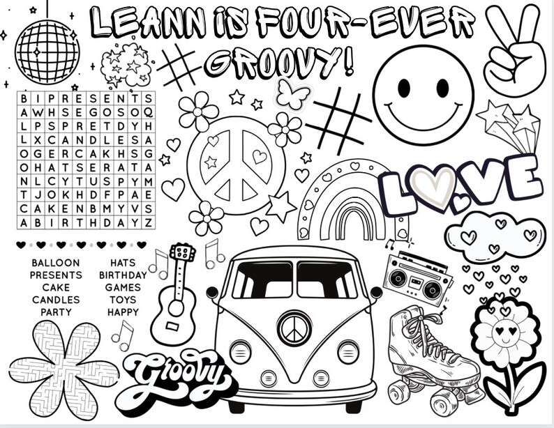 Customizable Four Ever Groovy Printable Coloring Page Forever - Etsy
