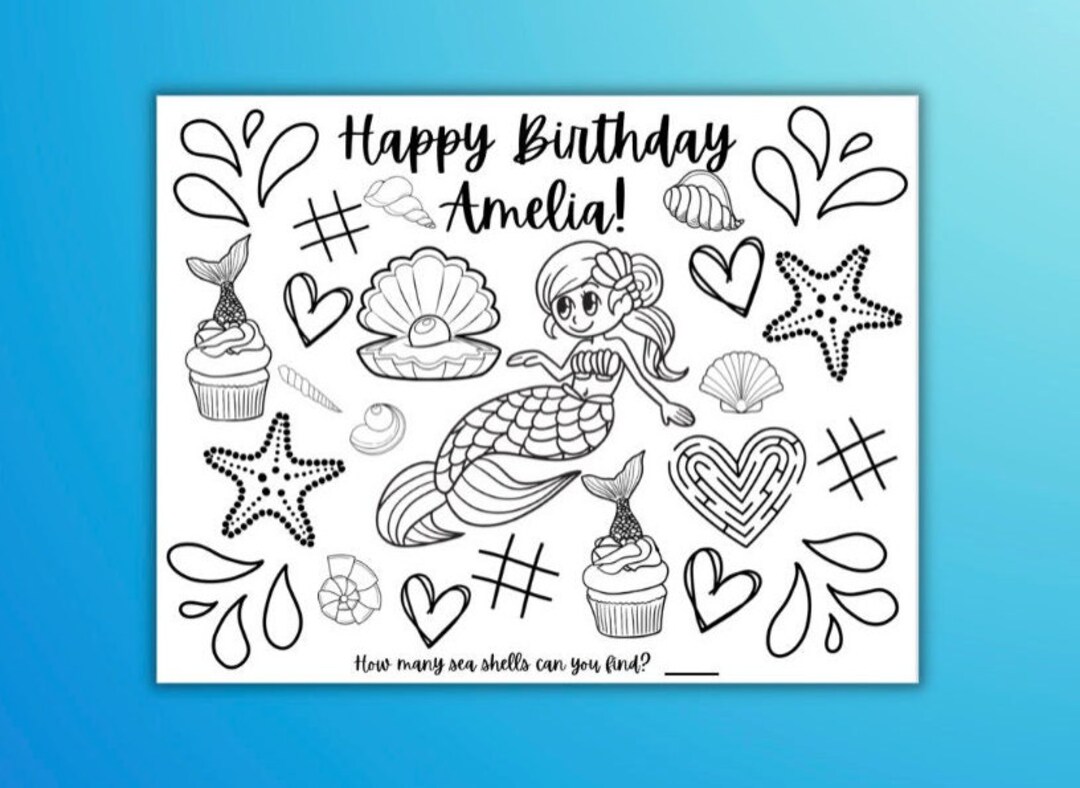 Customizable Mermaid Printable Coloring Page, Mermaid Party Favor ...