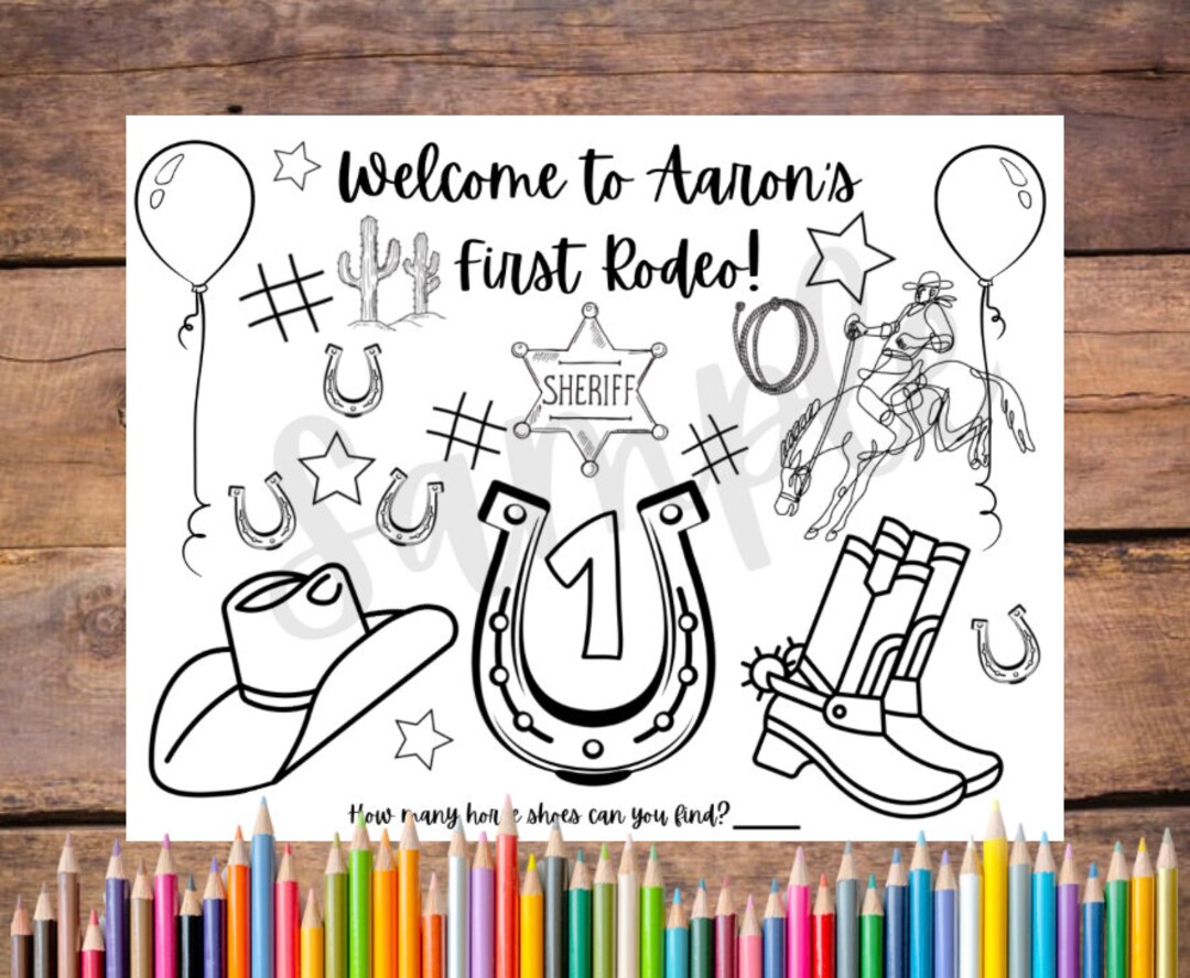 Customizable First Rodeo Birthday Printable Coloring Page, Cowboy Party ...