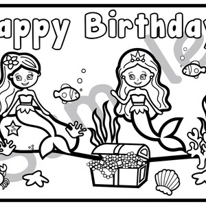 Set of 4 Mermaid Birthday Coloring Pages - Etsy