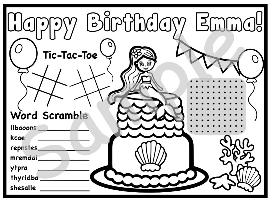 Set of 4 Custom Mermaid Birthday Party Coloring Pages - Etsy