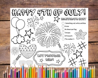 4th of July Coloring Page Placemat for Kids and Adults, Independence ...