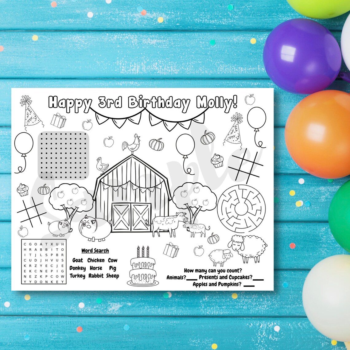 Customizable Farm Theme Birthday Coloring Page - Etsy