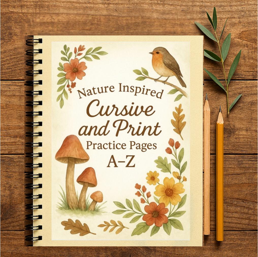 Nature Inspired Cursive & Print Practice Workbook: Homeschool Printable ...