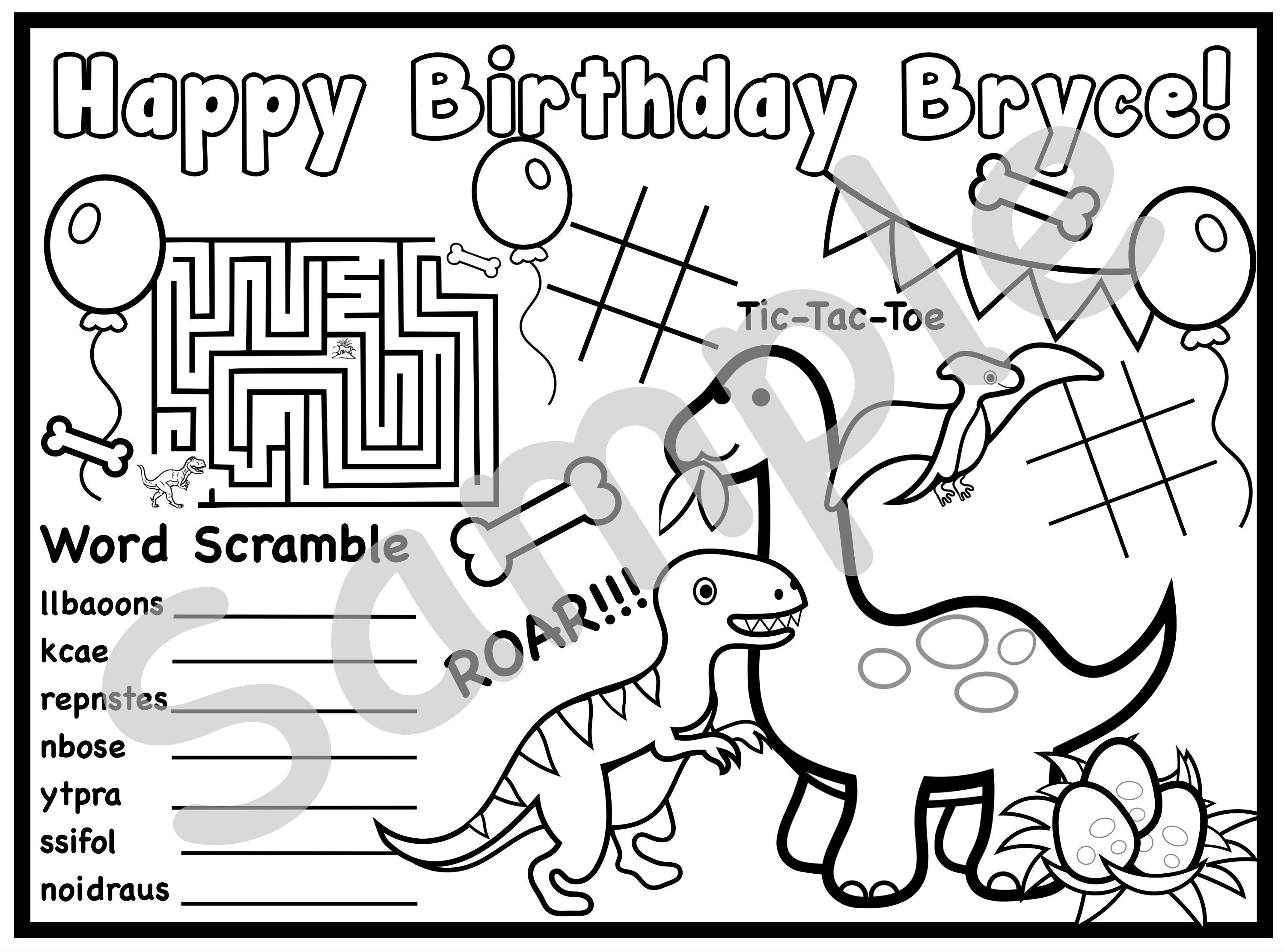 Set of 6 Customized Dinosaur Coloring Pages - Etsy