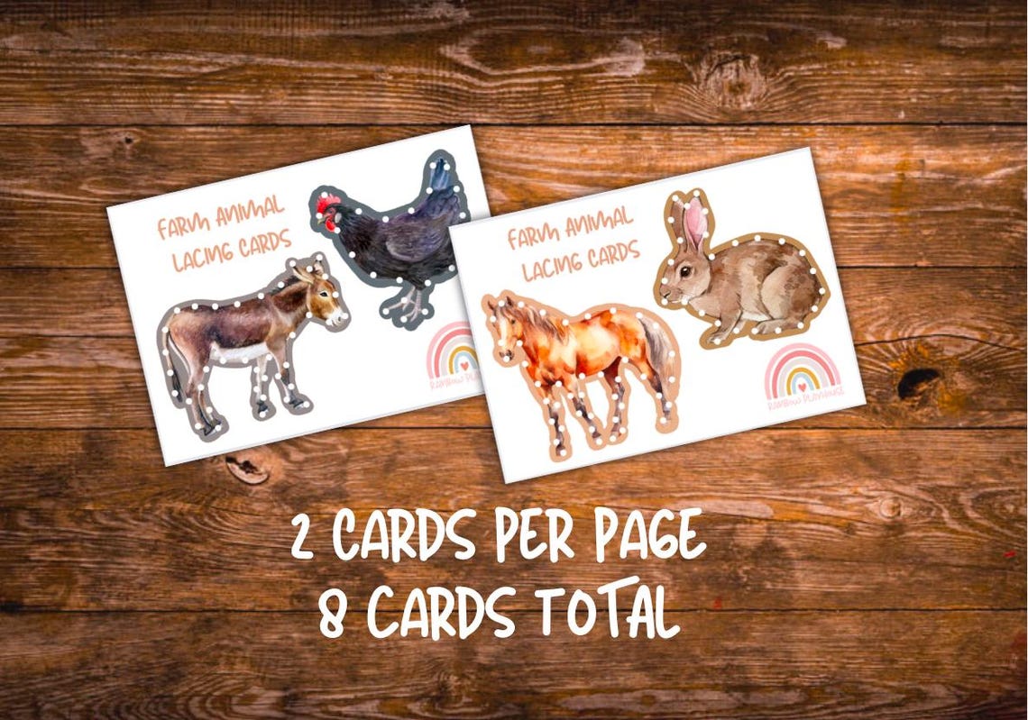 Farm Animal Lacing Cards: Learn to Sew, Homeschool (instant Download ...