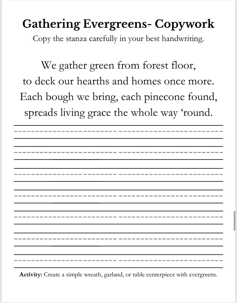 Winter Homeschool Workbook | Poetry, Copywork, Coloring (ages 6-12) - Etsy
