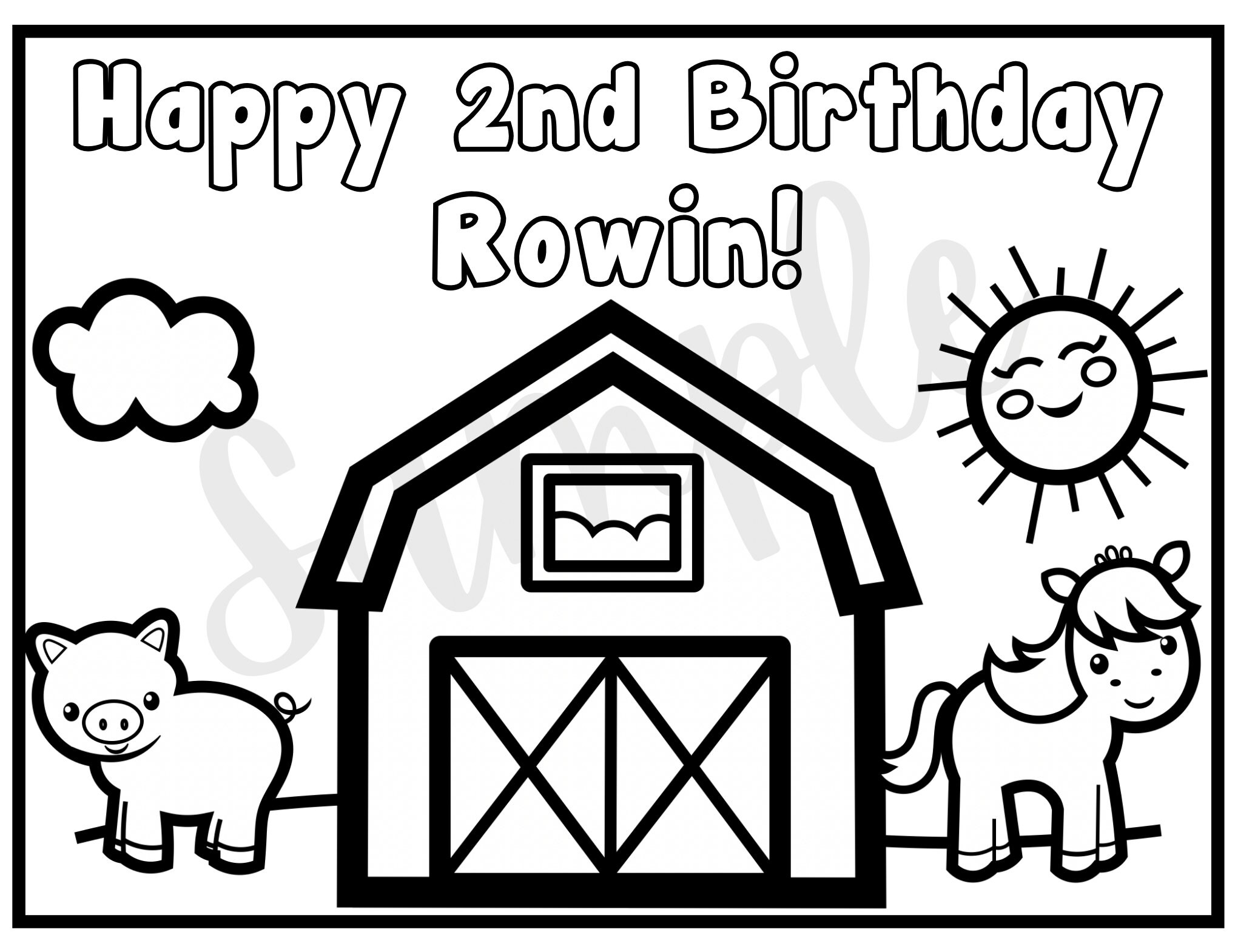 Set of 7 Customizable Farm Theme Birthday Coloring Pages - Etsy