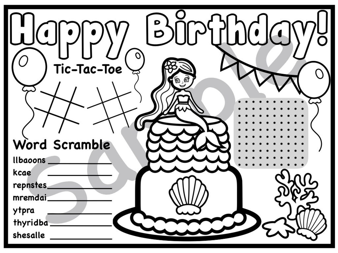 Set of 4 Mermaid Birthday Coloring Pages - Etsy