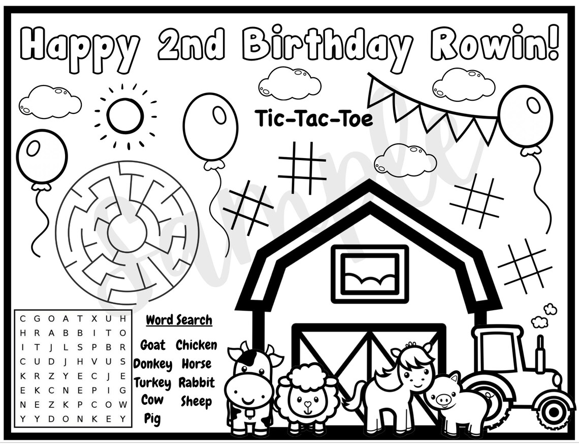 Set of 7 Customizable Farm Theme Birthday Coloring Pages - Etsy
