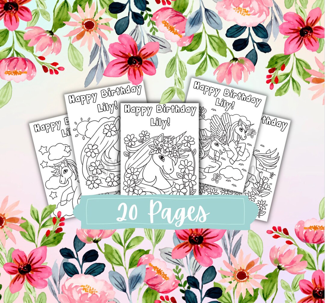 Set of 20 Customizable Unicorn Coloring Pages, Unicorn Birthday Party ...