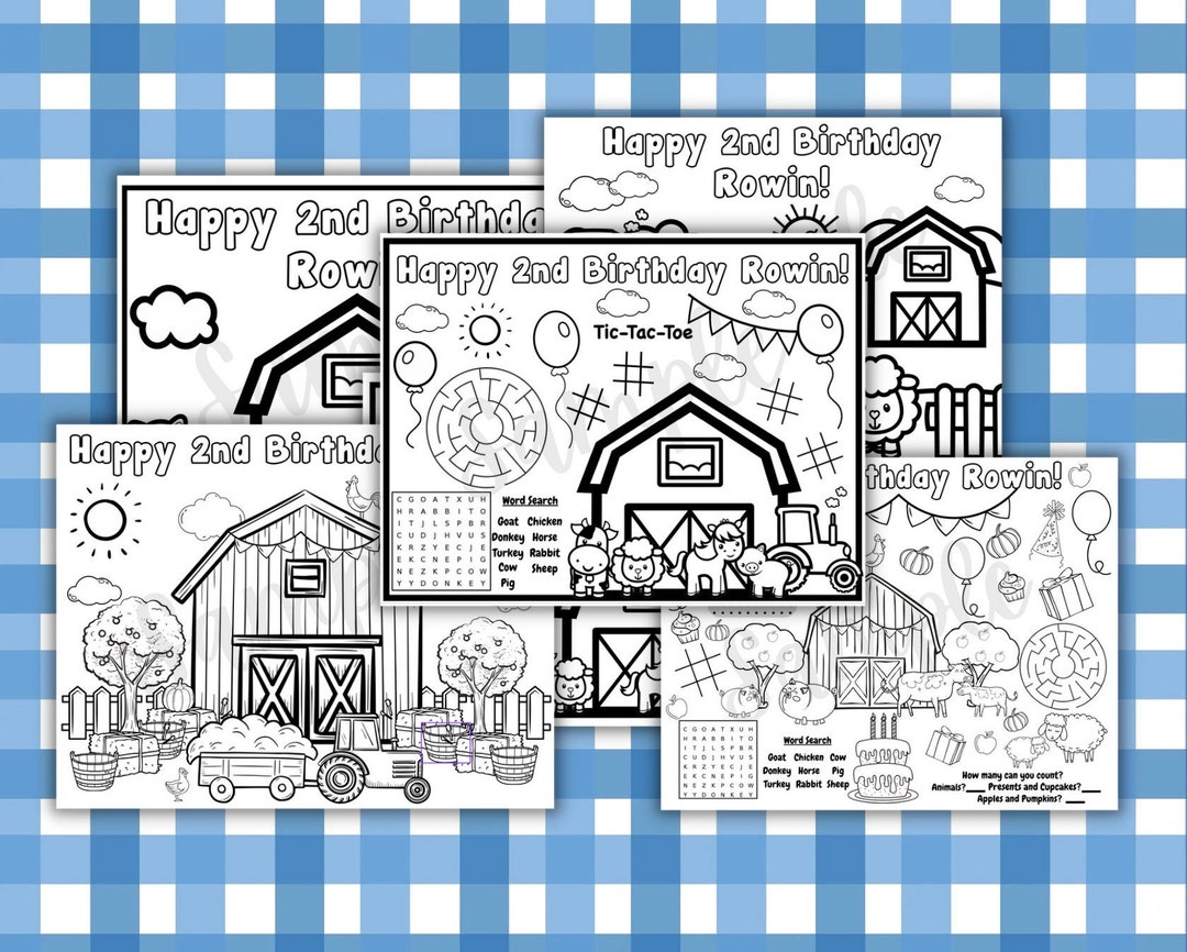 Set of 7 Customizable Farm Theme Birthday Coloring Pages, Barnyard ...