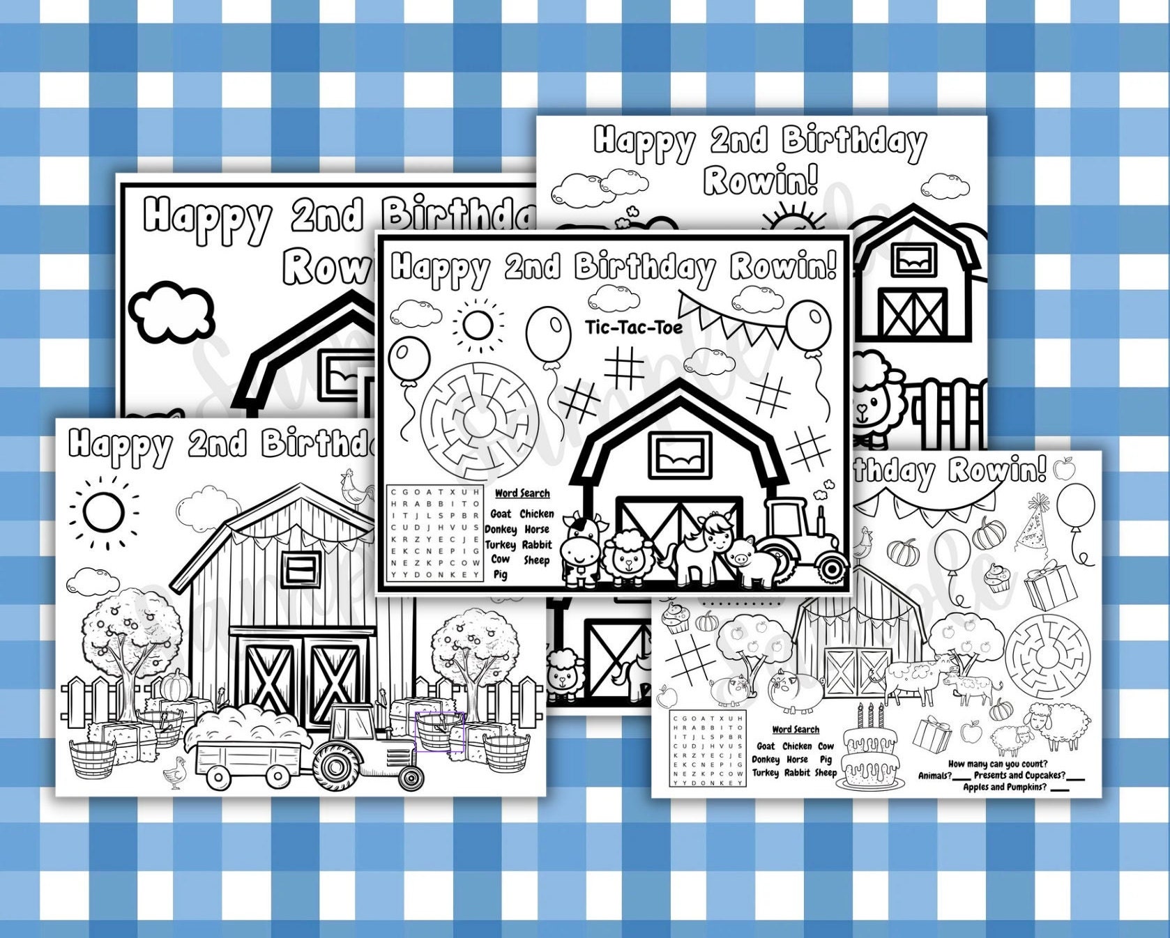 Set of 7 Customizable Farm Theme Birthday Coloring Pages - Etsy