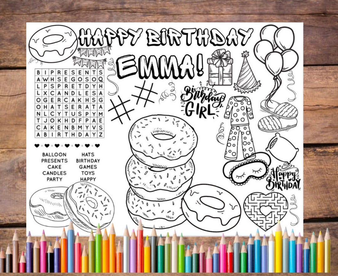 Customizable Donut Party Birthday Printable Coloring Page, Donut Party ...