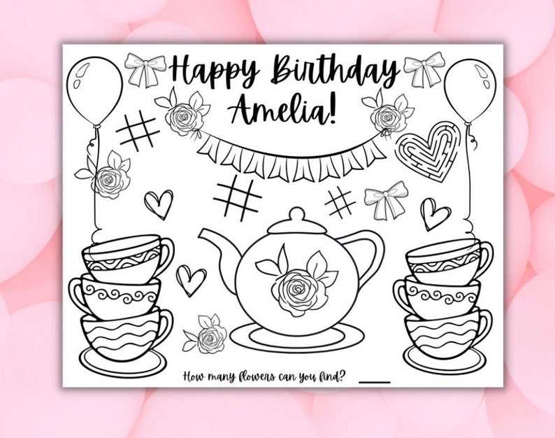 Customizable Cute Tea Party Printable Coloring Page Tea Party - Etsy