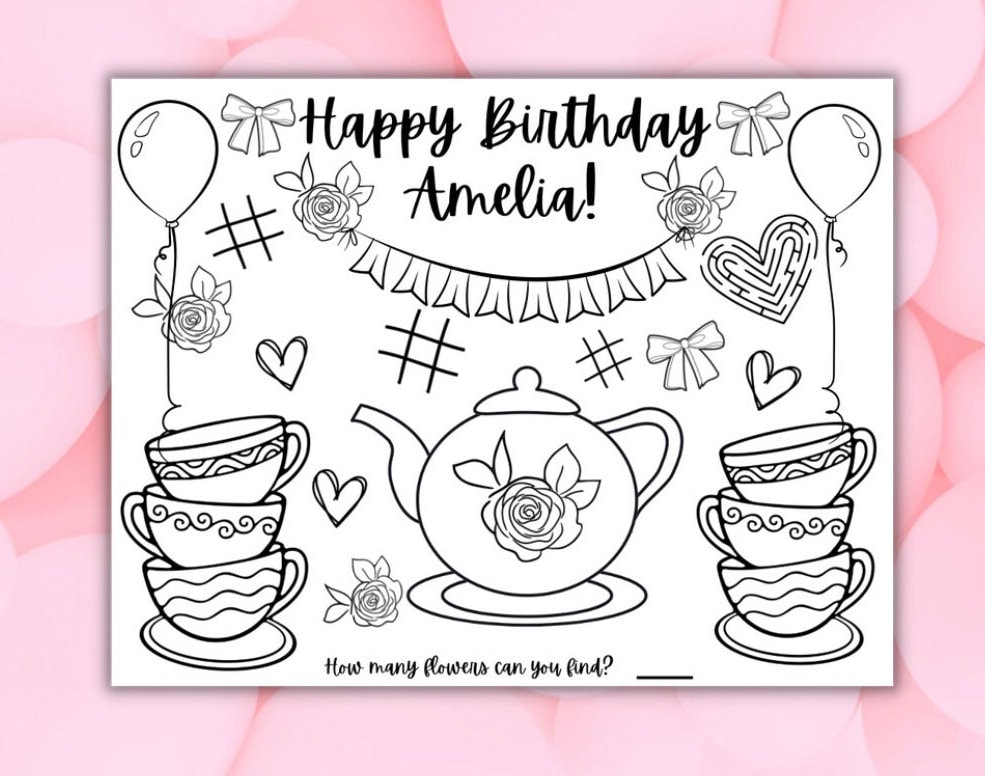 Customizable Cute Tea Party Printable Coloring Page Tea Party - Etsy