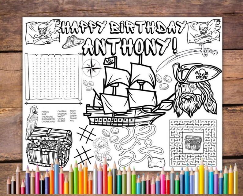 Customizable Pirate Party Birthday Printable Coloring Page, Pirate ...