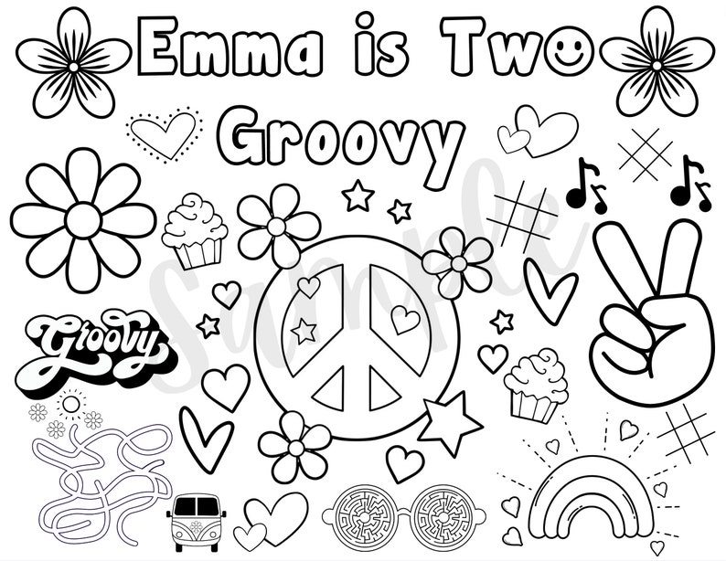 Customizable Two Groovy Printable Coloring Page - Etsy