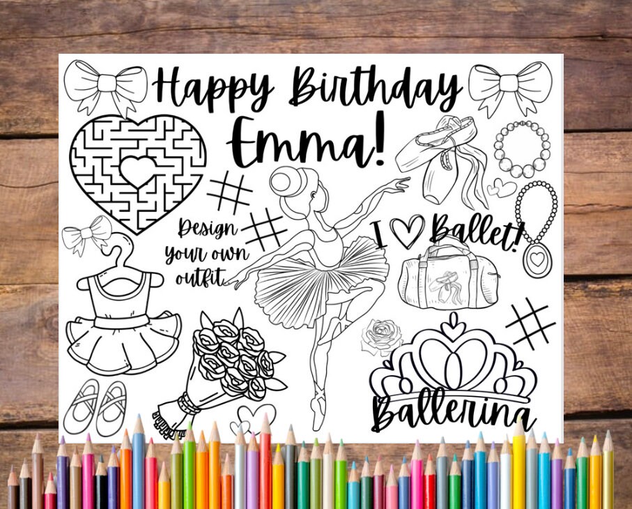 Customizable Ballet Printable Coloring Page, Ballerina Activity Sheet ...