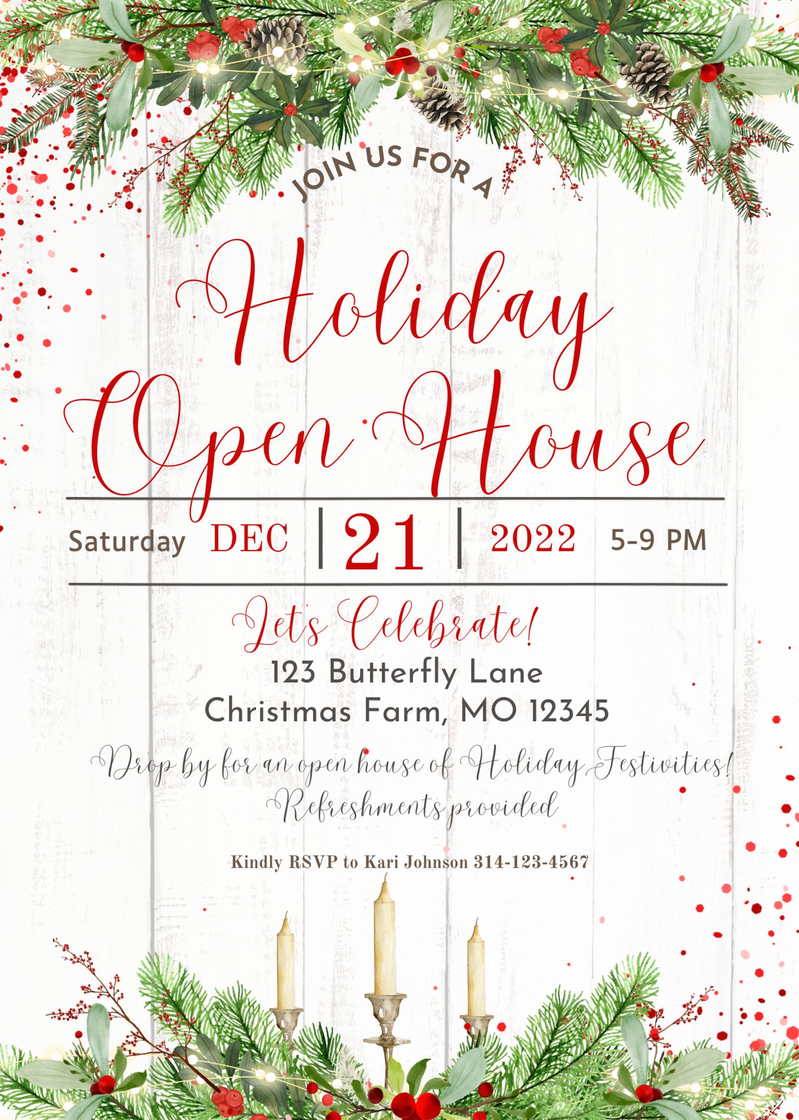 Customizable Holiday Open House Invitation, Holiday Party Template ...