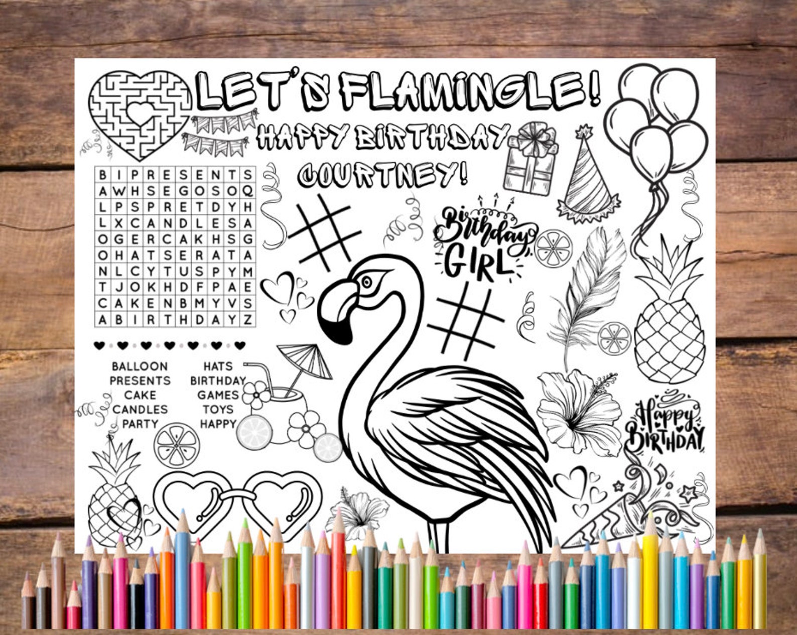 Customizable Lets Flamingle Birthday Printable Coloring Page, LETS ...