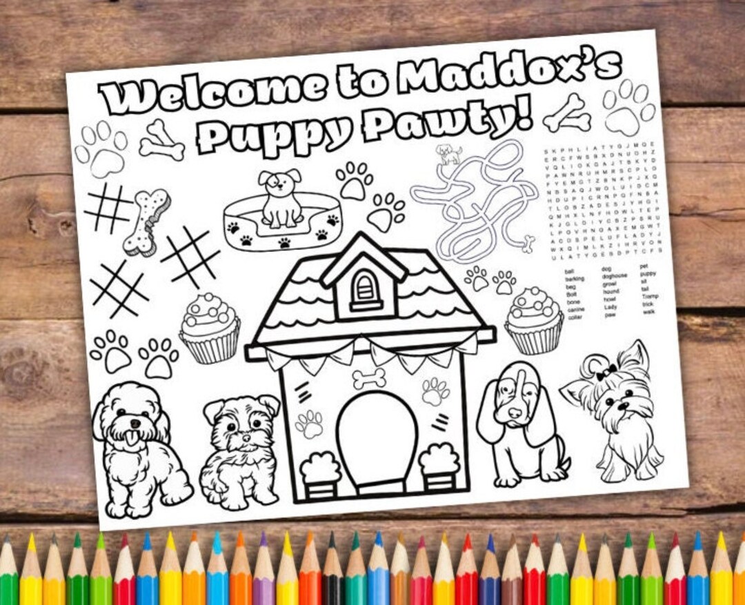Customizable Puppy Pawty Printable Coloring Page, Birthday Coloring ...