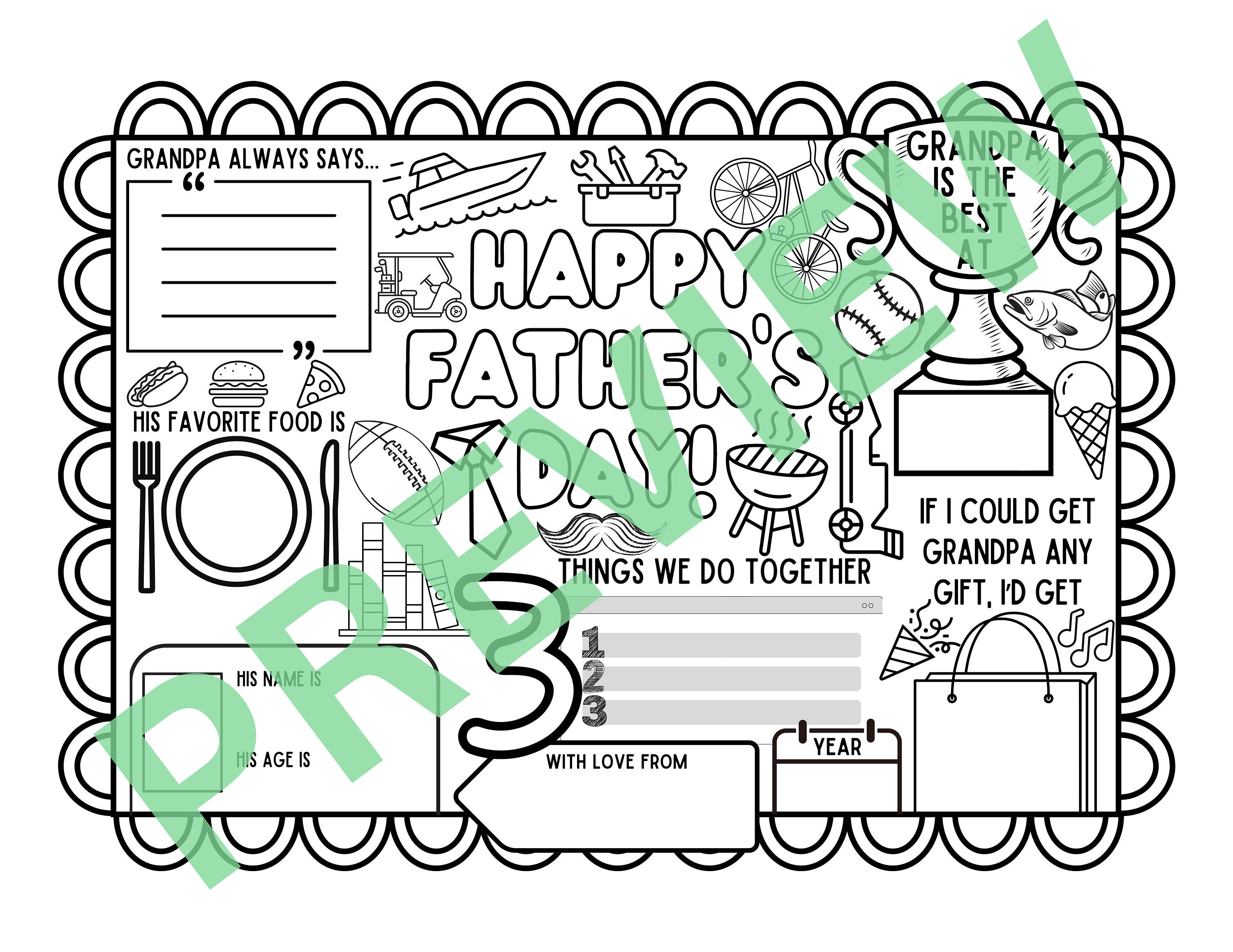Father's Day Coloring Page for Grandpa Fathers Day Gift From Grandchild ...