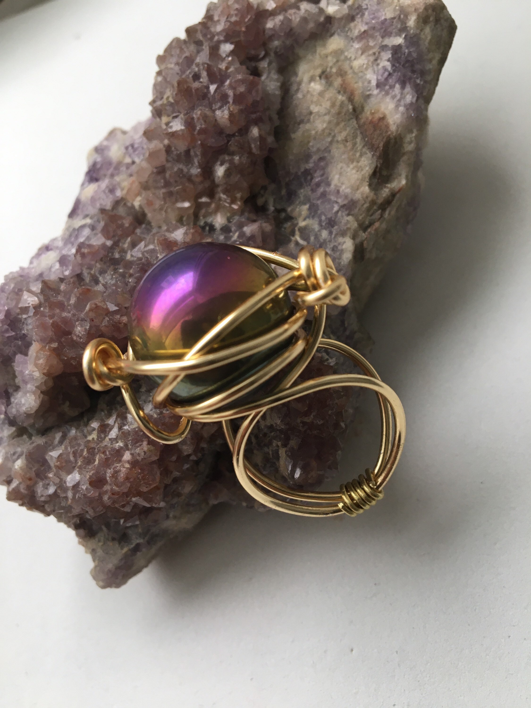 Wire Wrapped Sphere Gold Copper Ring | Etsy