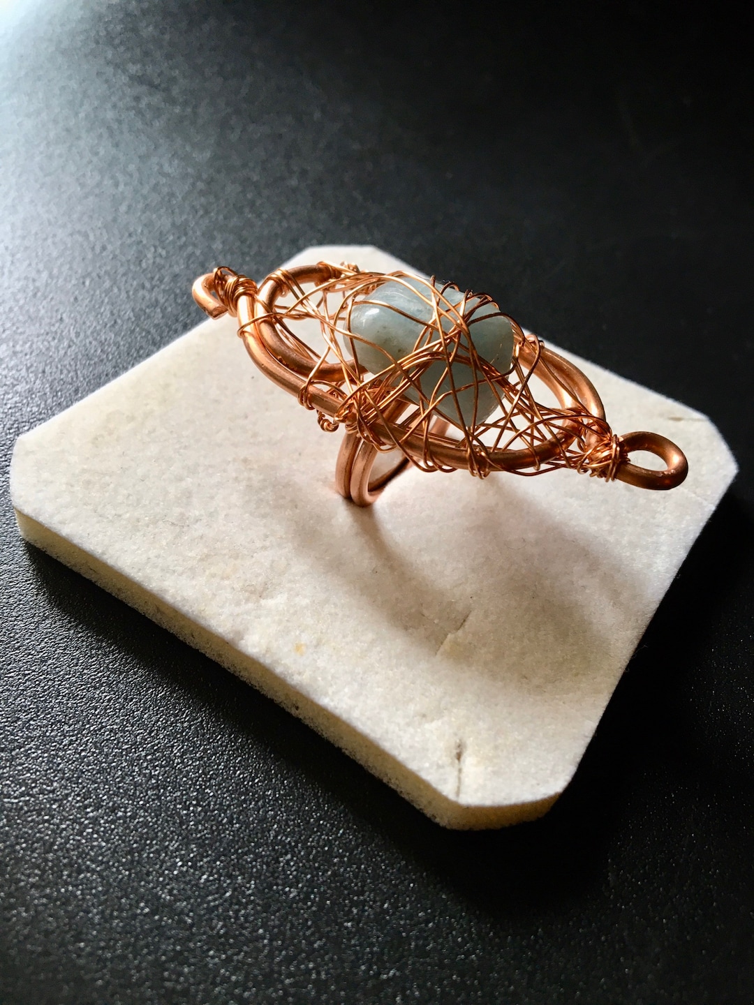 Tangled Aquamarine Crystal/ Wire Wrapped/ Copper Ring - Etsy