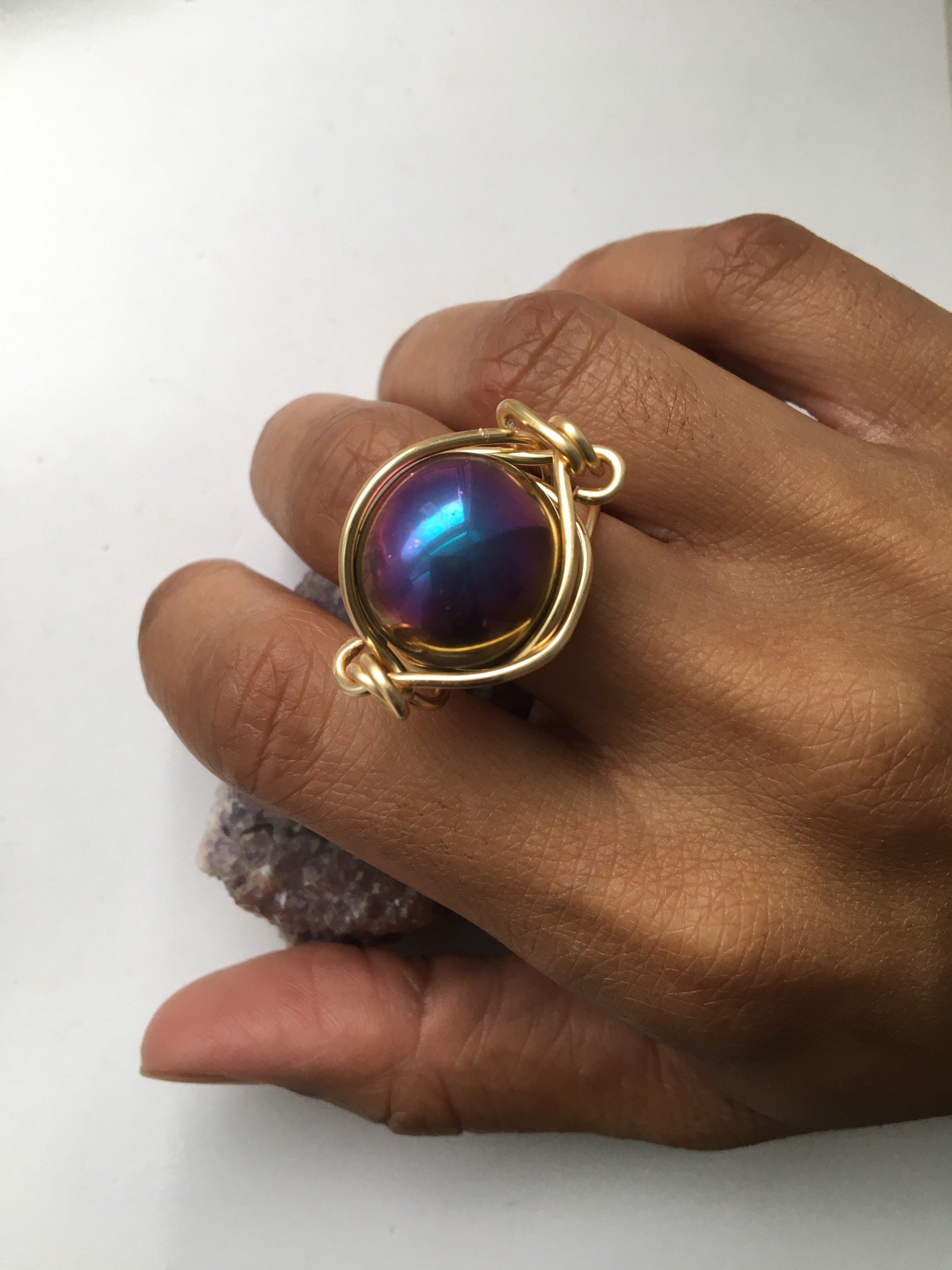 Wire Wrapped Sphere Gold Copper Ring | Etsy