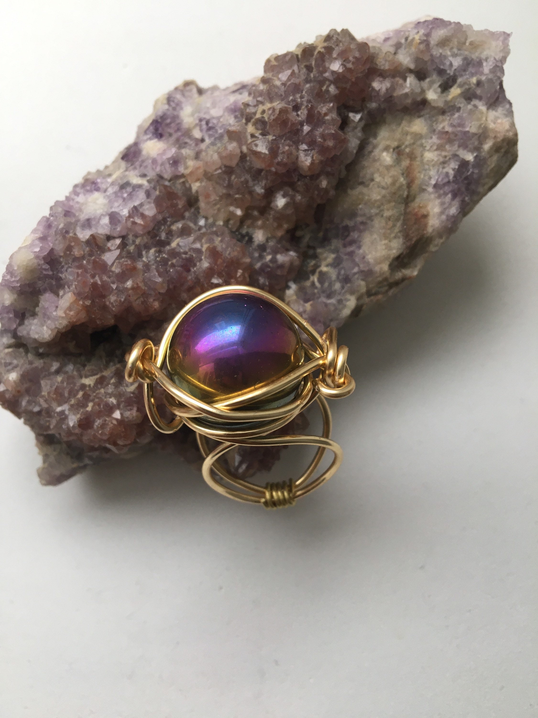 Wire Wrapped Sphere Gold Copper Ring | Etsy