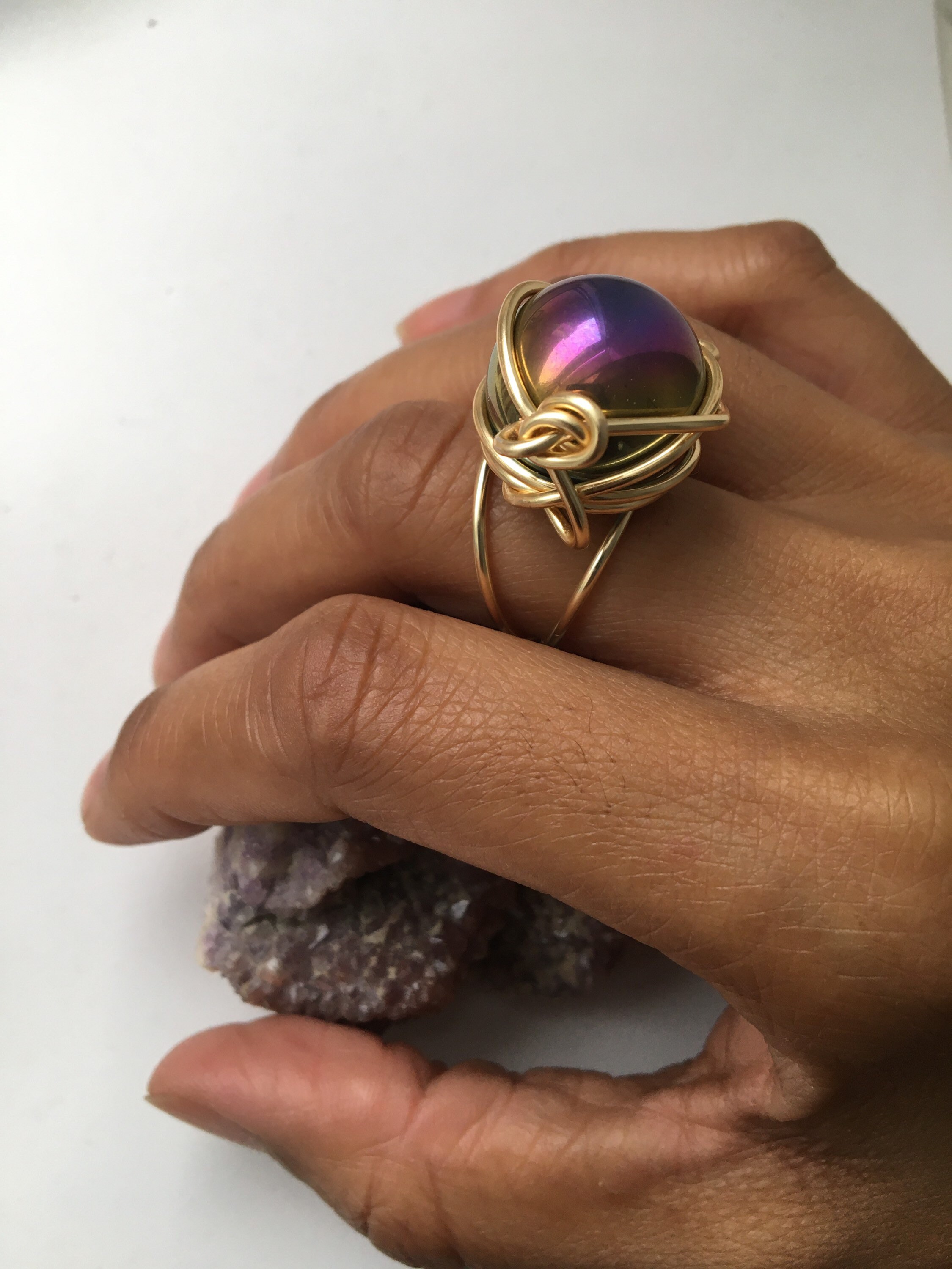 Wire Wrapped Sphere Gold Copper Ring | Etsy