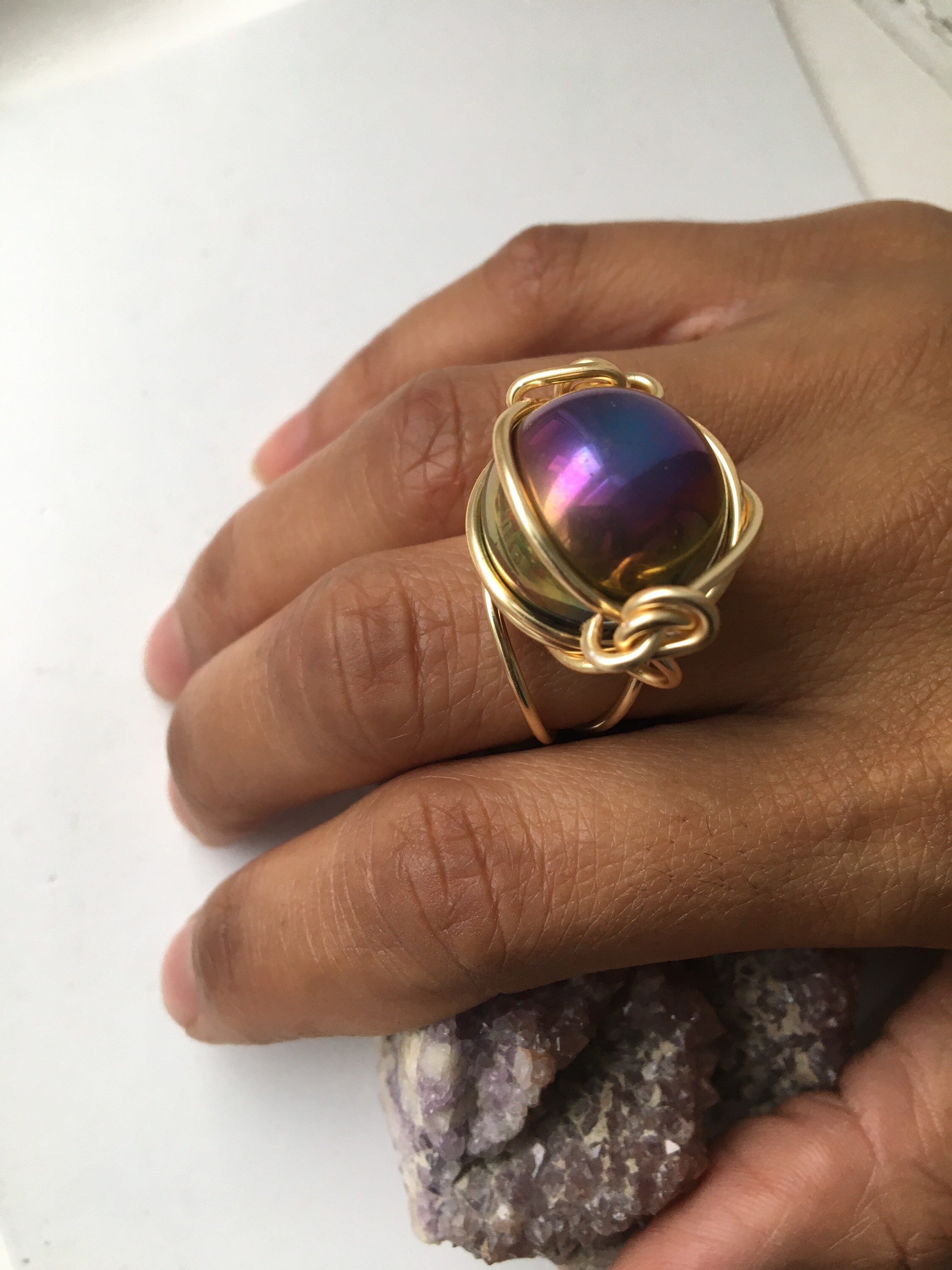 Wire Wrapped Sphere Gold Copper Ring | Etsy