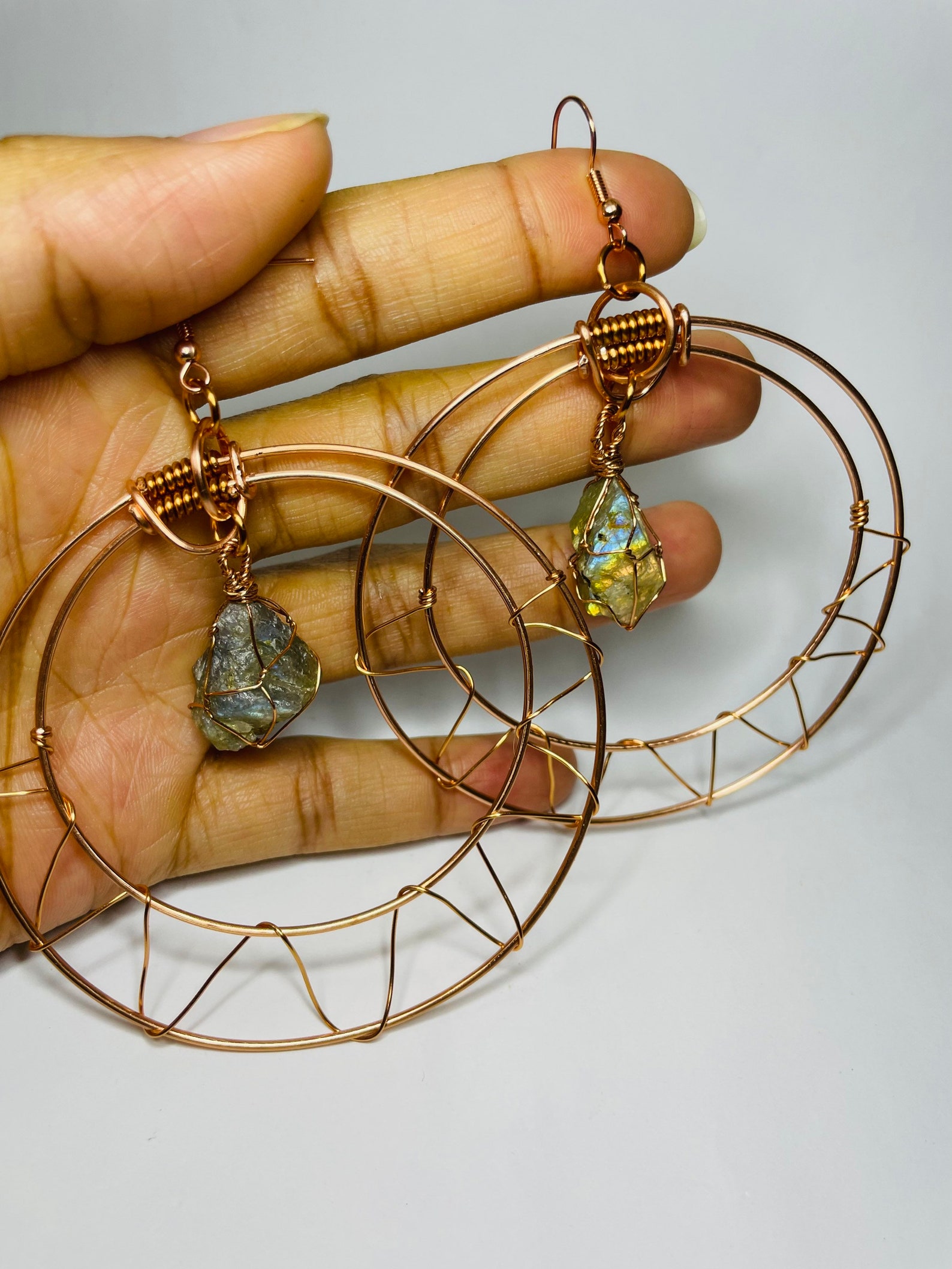 Copper, Multi Hoop, Wire Wrapped, Crystal Earrings - Etsy