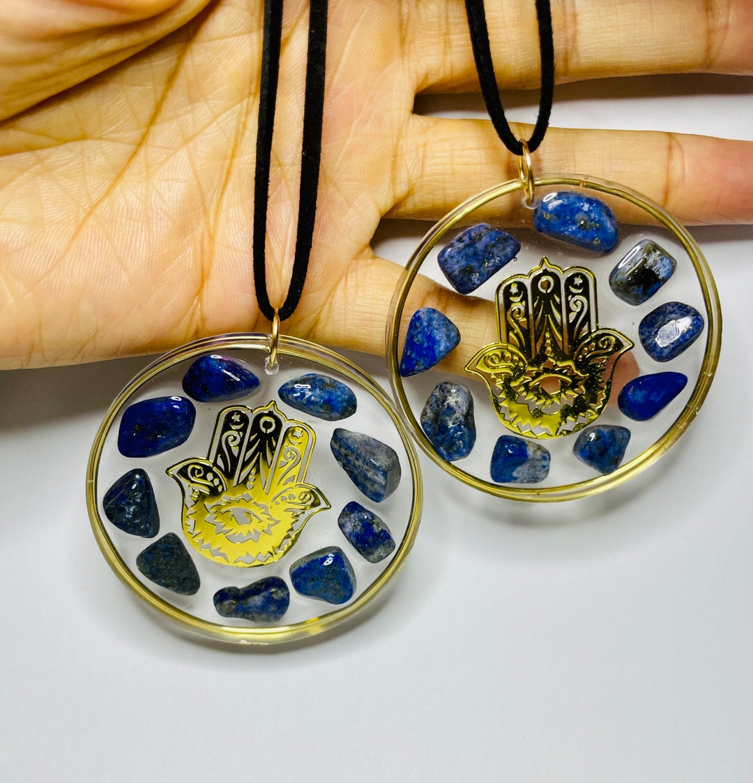 Lapis Lazuli, Hamsa Hand, Resin Pendant - Etsy
