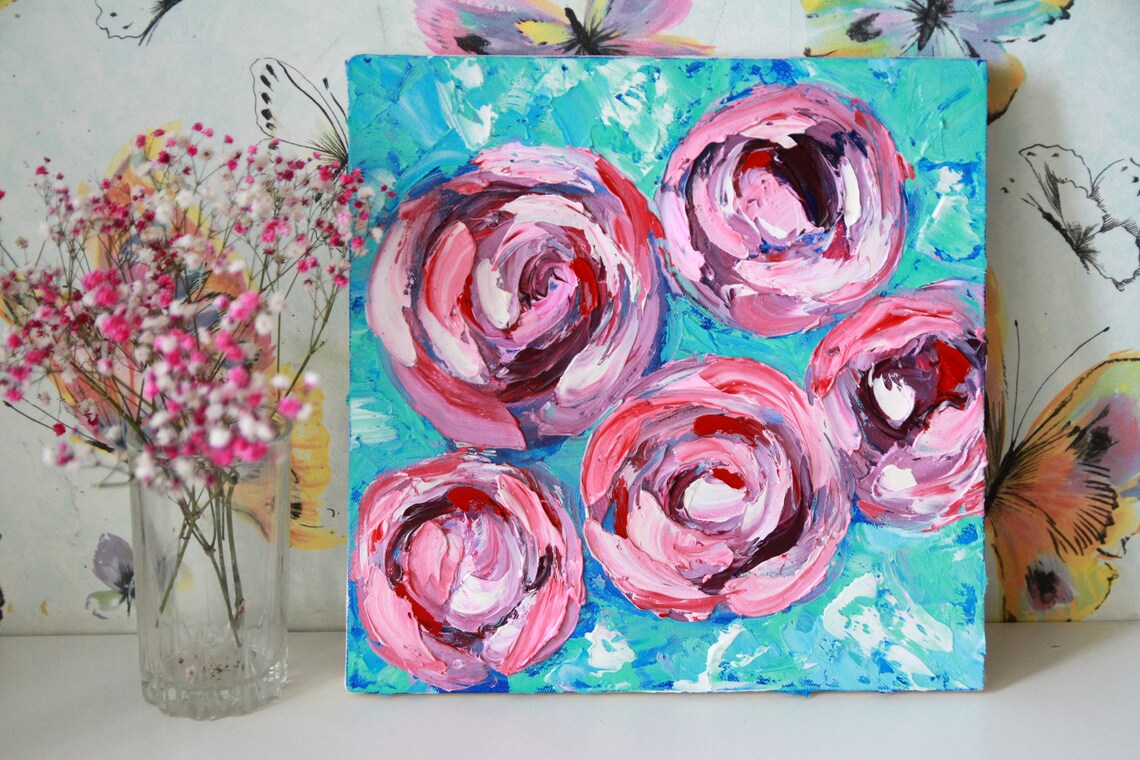 Rose Painting Original Art Abstract Rose Painting Floral Art | Etsy