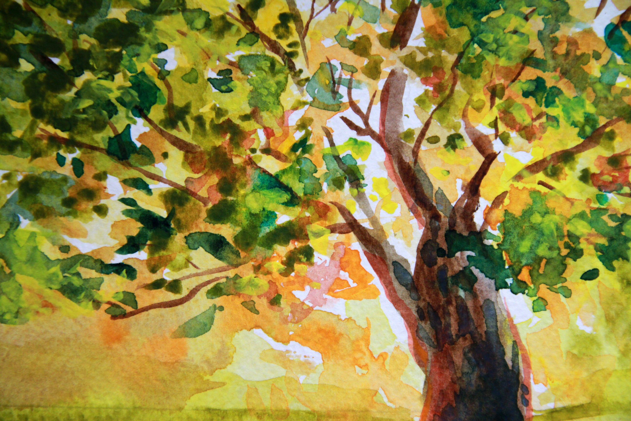 Oak Painting Tree Original Watercolor Whimsical Tree Painting | Etsy