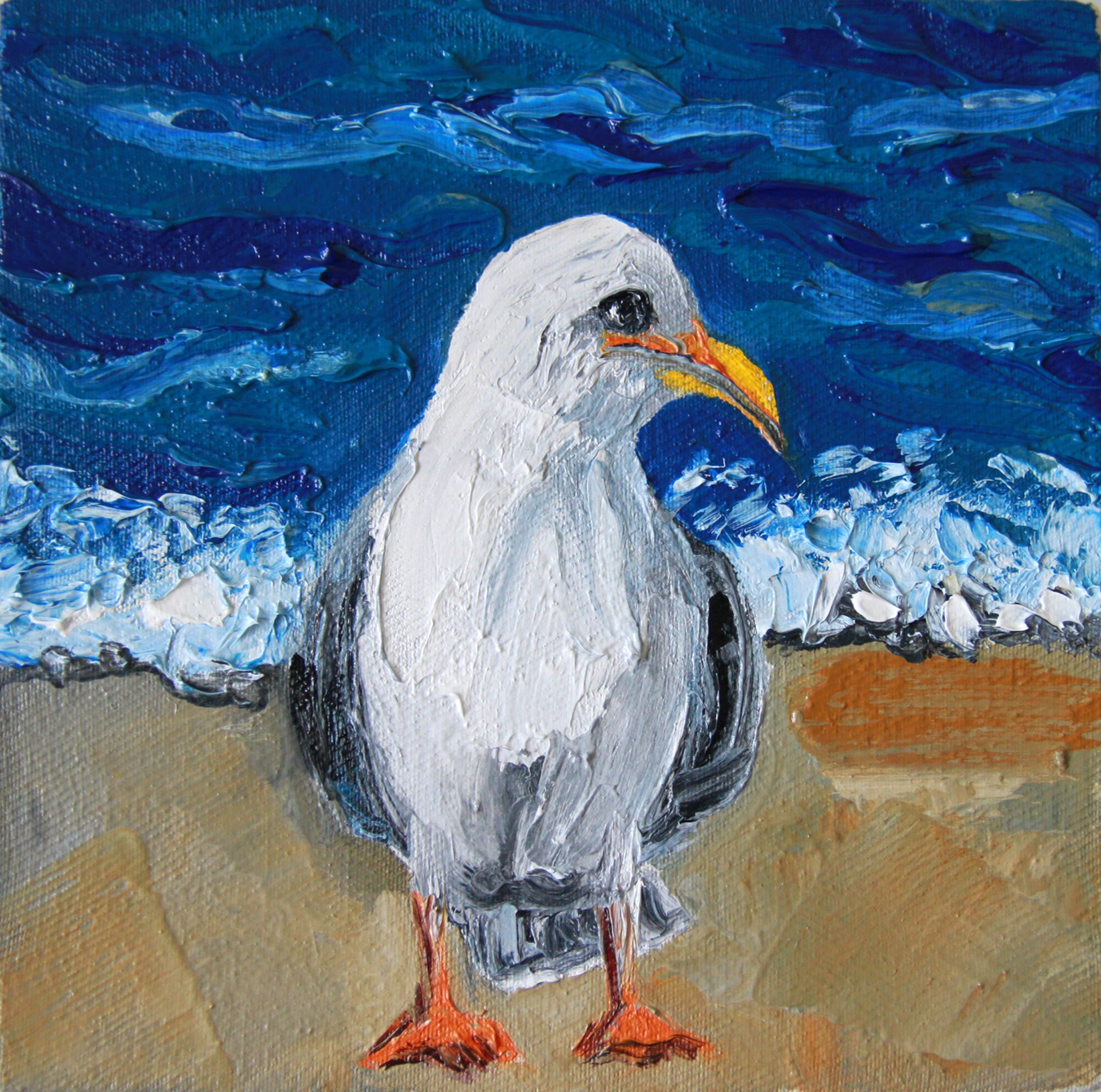 Seagull Painting Bird Original Art Seagull Canvas Art Seascape | Etsy