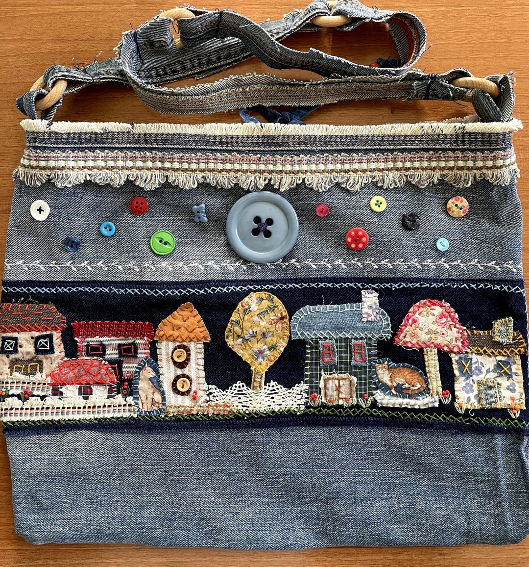 DENIM SHOULDER BAG Handmade Purse Recycled Jeans Vintage Denim - Etsy