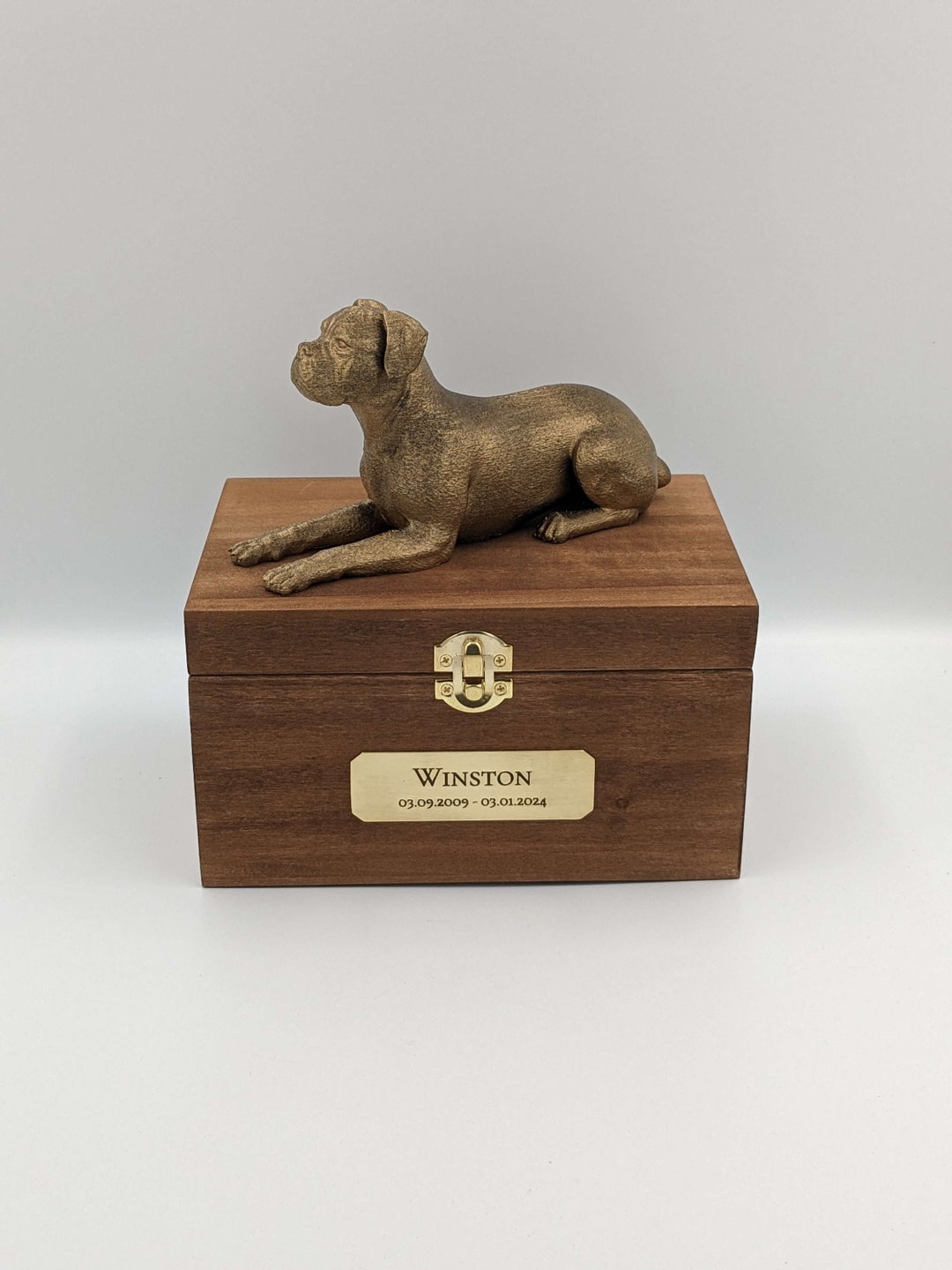 Boxer Dog Ashes Urn: Custom Pet Memorial With Brass Name Plaque - Etsy