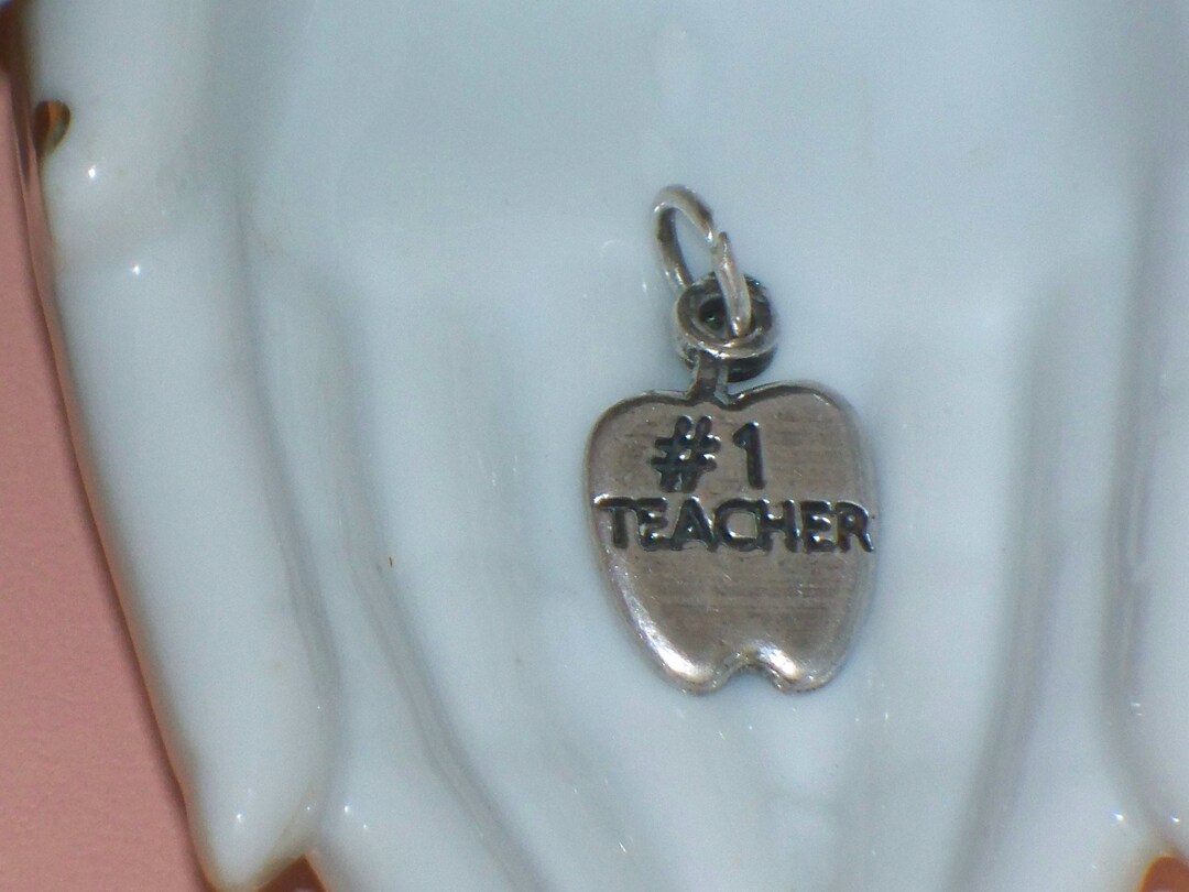 Vintage STERLING Silver APPLE Charm #1 Teacher Pendant SJC Sundancer ...