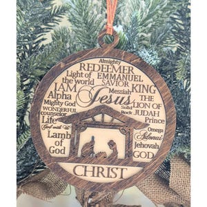 Nativity Scene Names of God Christmas Tree Ornament, Personalized ...