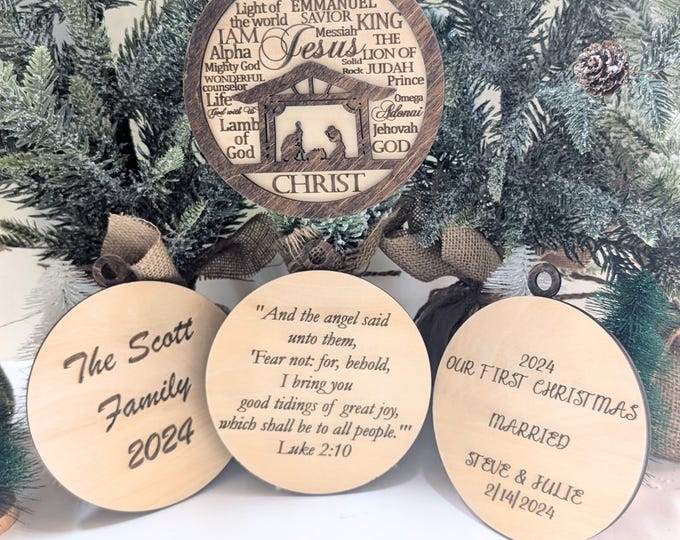 Nativity Scene Names of God Christmas Tree Ornament, Personalized ...
